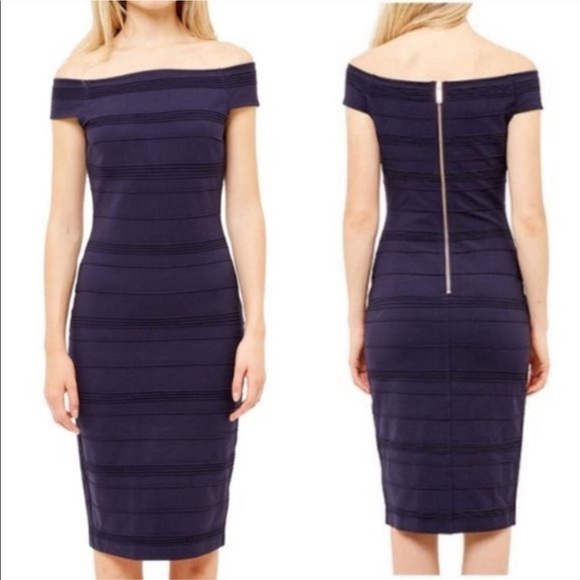 Ted Baker | Dresses | Ted Baker Inan Bardot Stripe Texture Dress | Poshmark